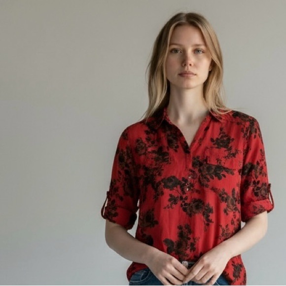 torrid | Tops | Torrid Red Harper Floral Blouse | Poshmark